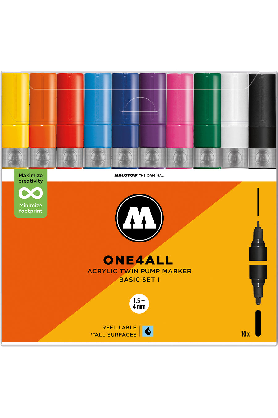 ONE4ALL Acrylic Twin Markers 10 pc Set, Basic Set 1 – Chartpak Factory ...