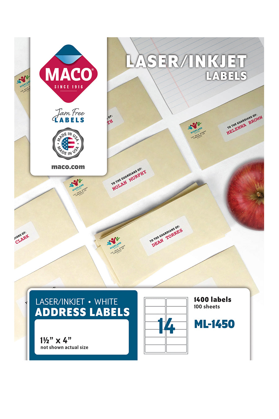 Laser/Ink Jet White Address Labels, 1/2" x 4", 14/Sheet, 1400 Labels/B ...