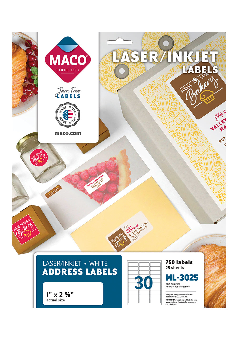 Laser/Ink Jet White Address Labels, 1" x 2-5/8", 30/Sheet, 750 Labels ...