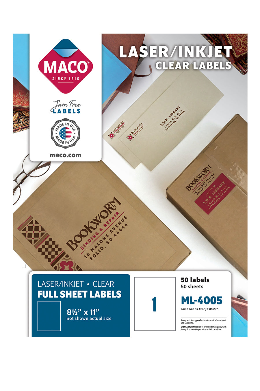 Laser/Ink Jet Clear Full-Sheet Labels, 8-1/2" x 11", 1/Sheet, 50 Label ...