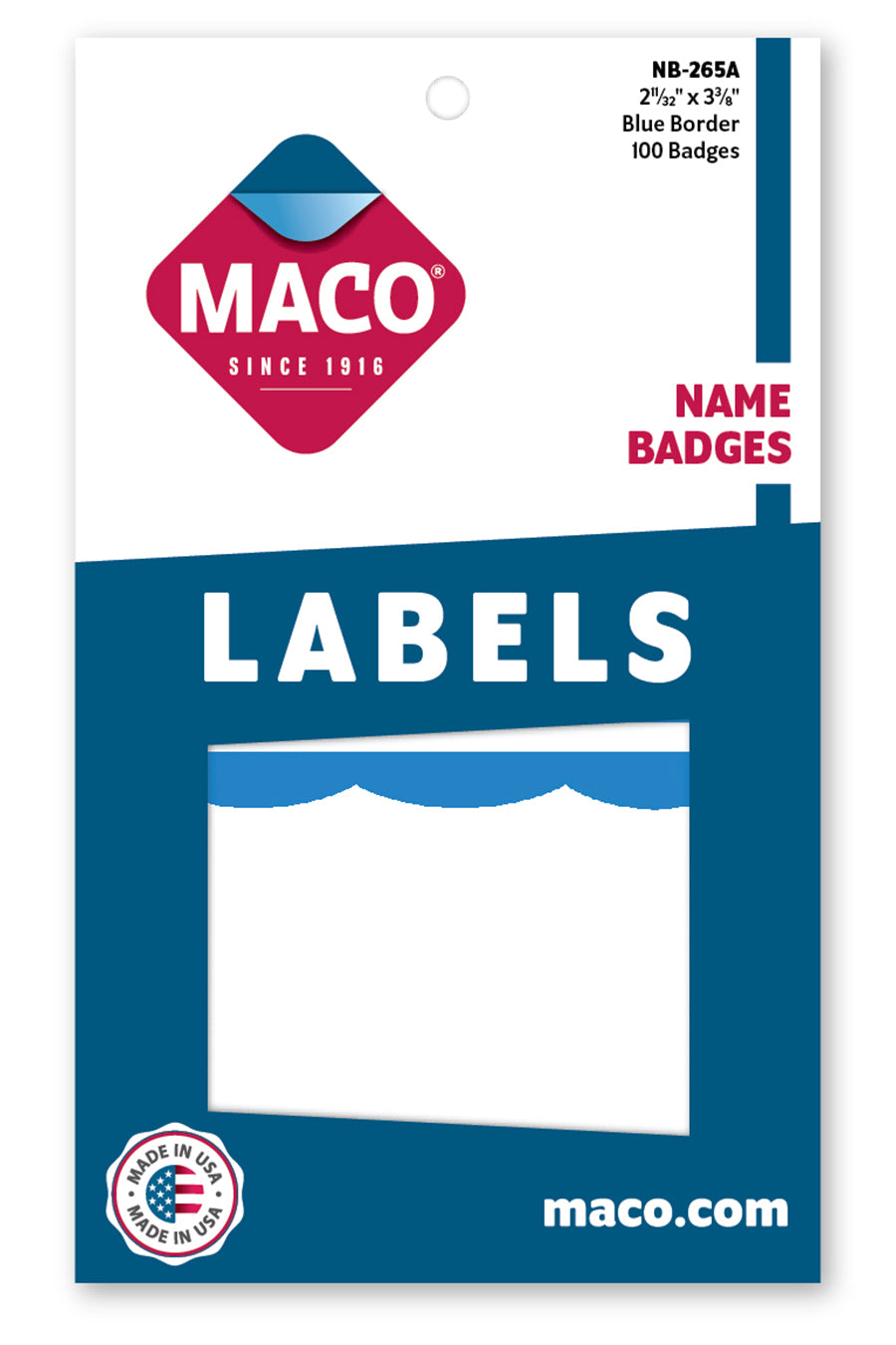 Blue Border Name Badges, 2-11/32" x 3-3/8", 2/Sheet, 100/Bx – Chartpak ...